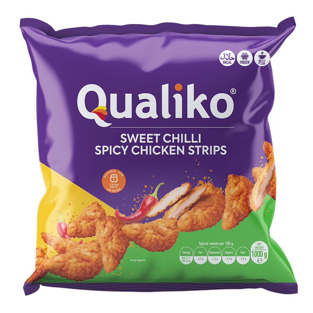 Sweet Chilli Spicy Chicken Strips - Qualiko. Frozen chicken meat